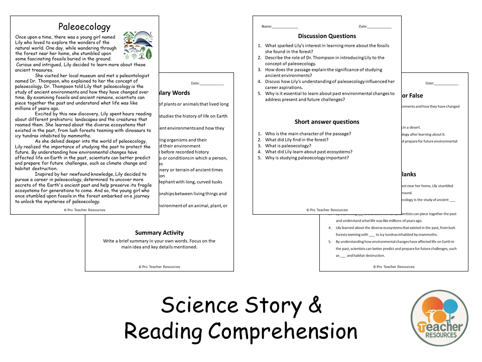 Paleoecology Reading Science Story Comprehension Questions Worksheet ...