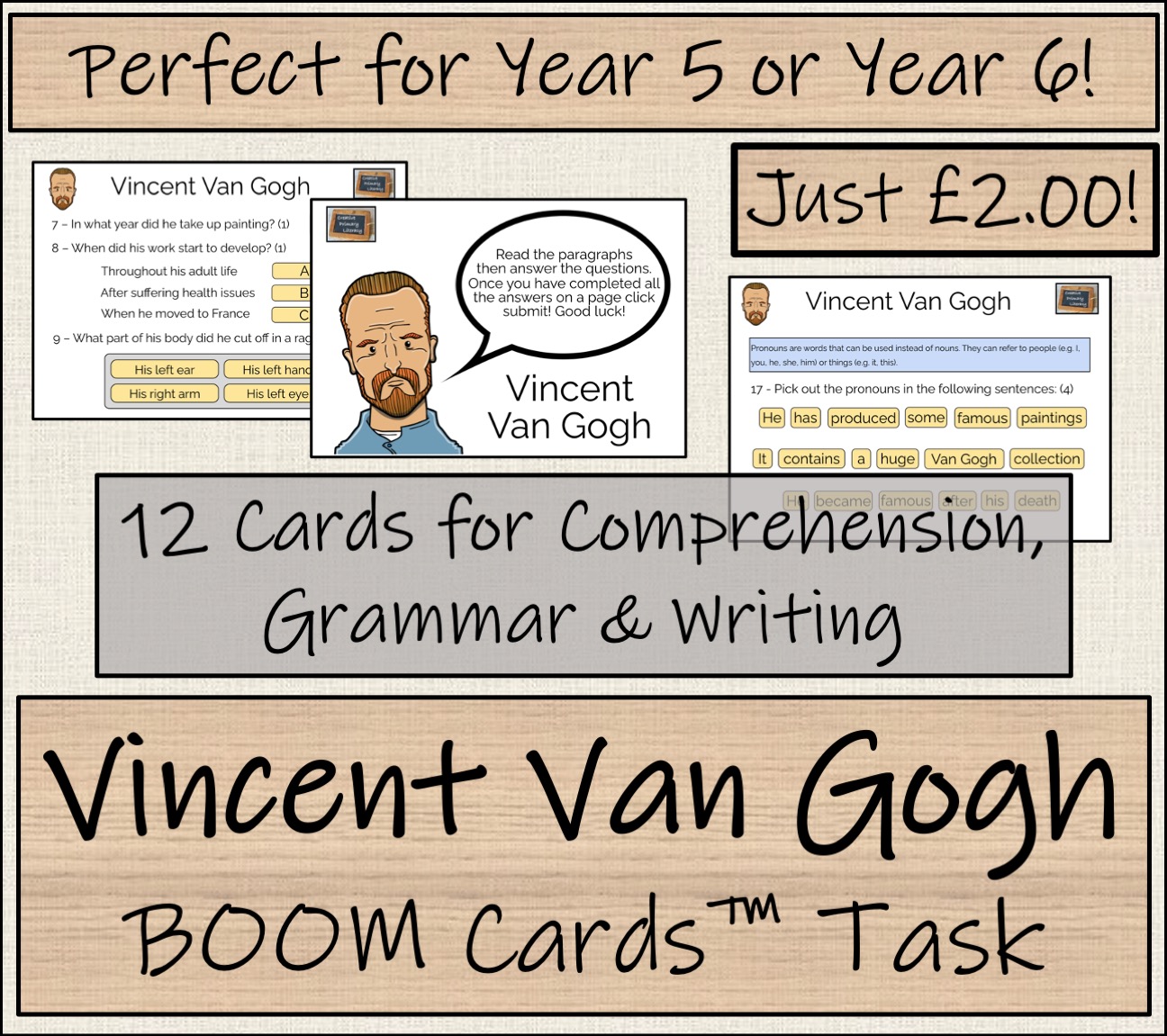 Vincent Van Gogh - UKS2 BOOM Cards™ Comprehension Activity Bundle ...