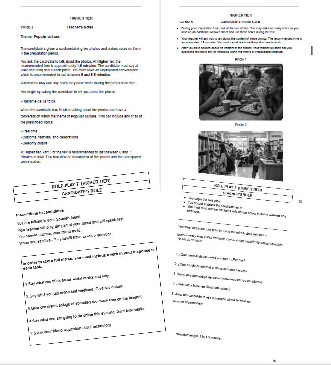 AQA GCSE Spanish 12 Speaking Mock Papers (F+H); Extra questions ...