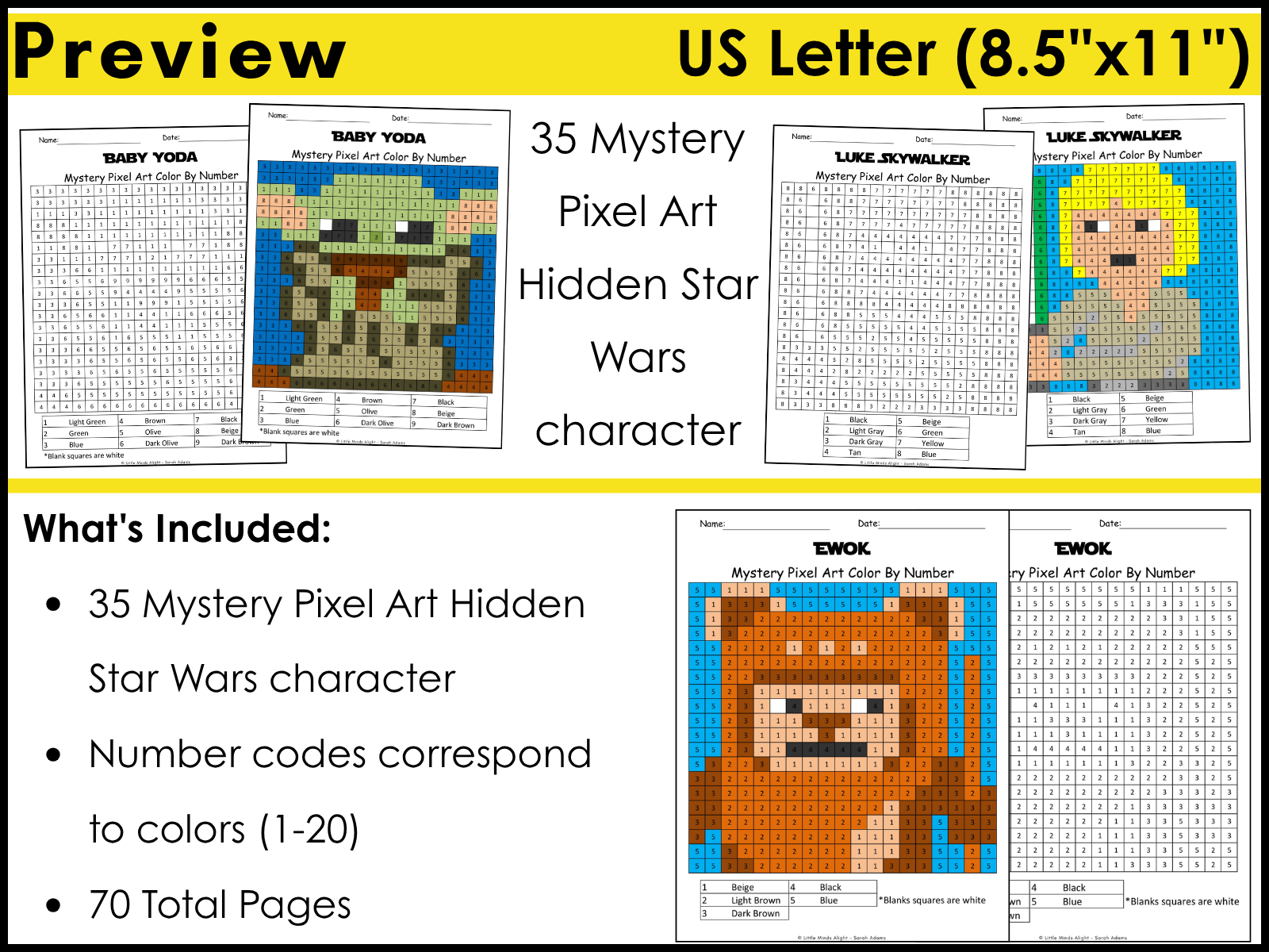 Star Wars Mystery Pixel Art | 35 Color by Number | Teaching Resources
