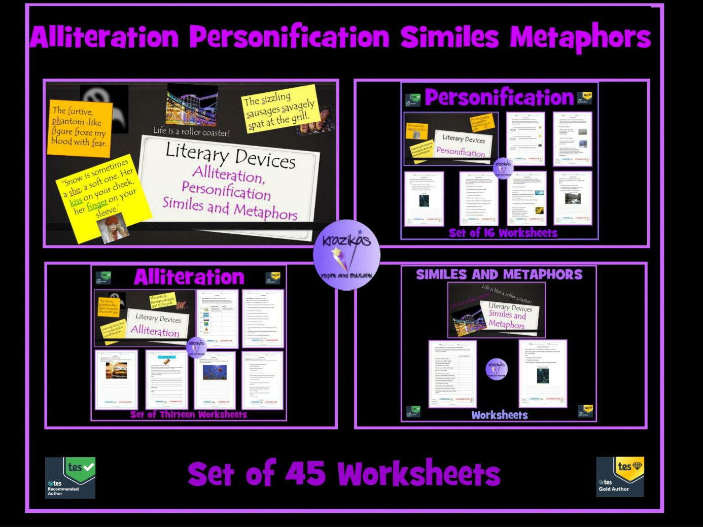 Similes, Metaphors, Personification, Alliteration : 45 Worksheets ...