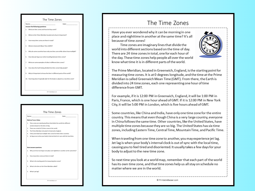 Worksheets Time Zone Activities The Time Zones Reading Comprehension