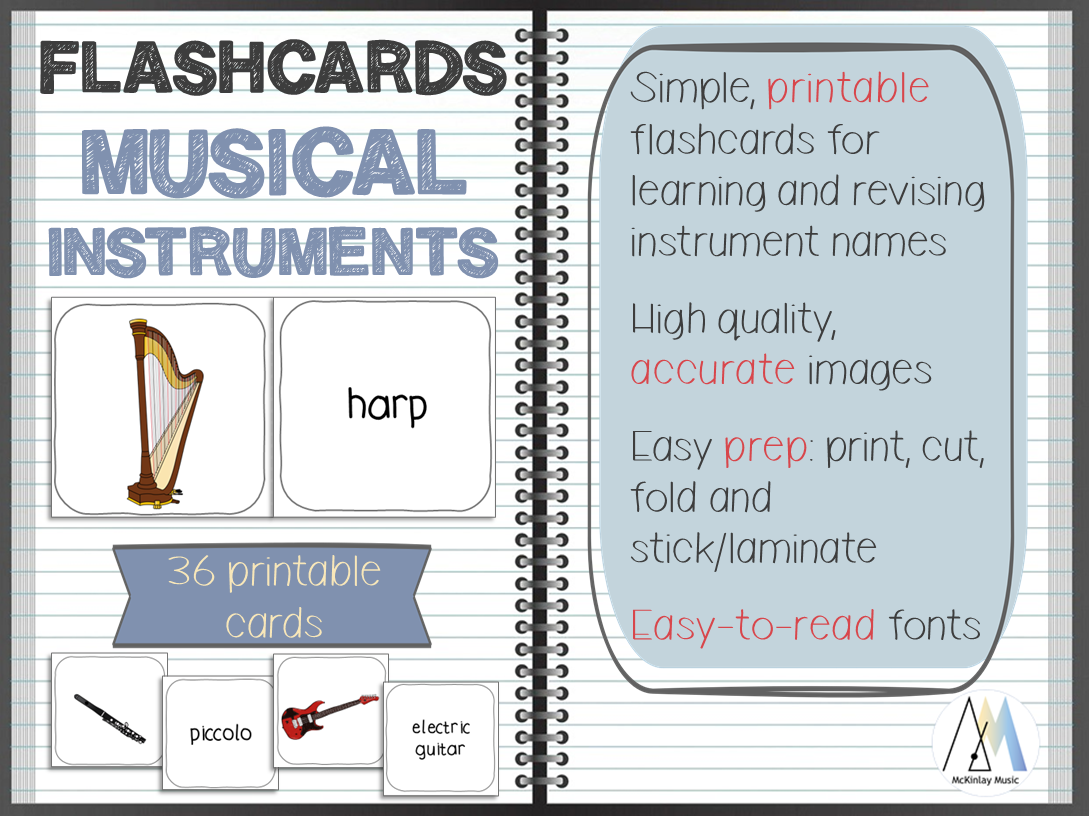 Musical Instrument Flashcards - 36 printable cards for all ages ...