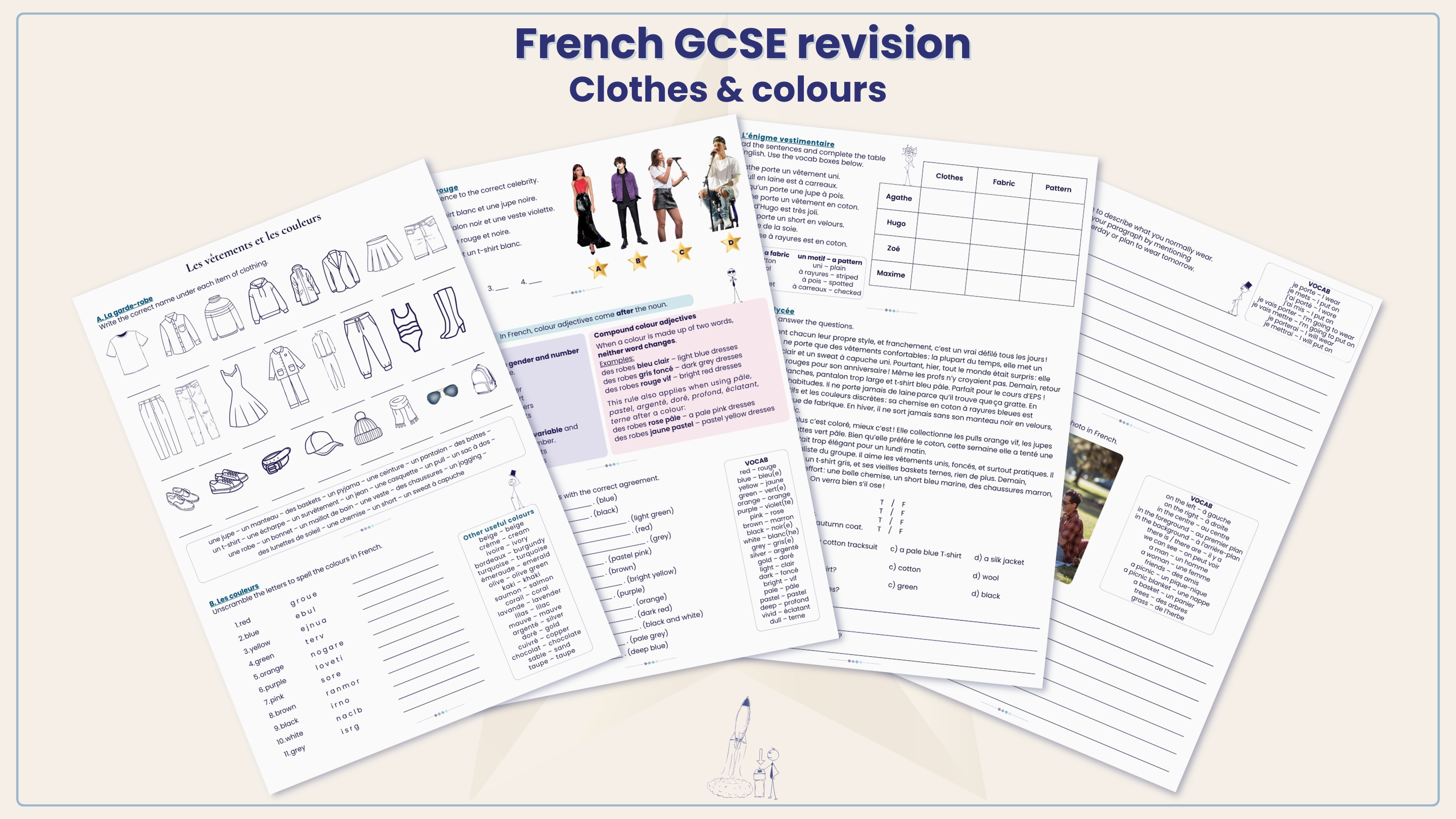 Les vêtements – Clothes & colours – French GCSE worksheet | Teaching ...