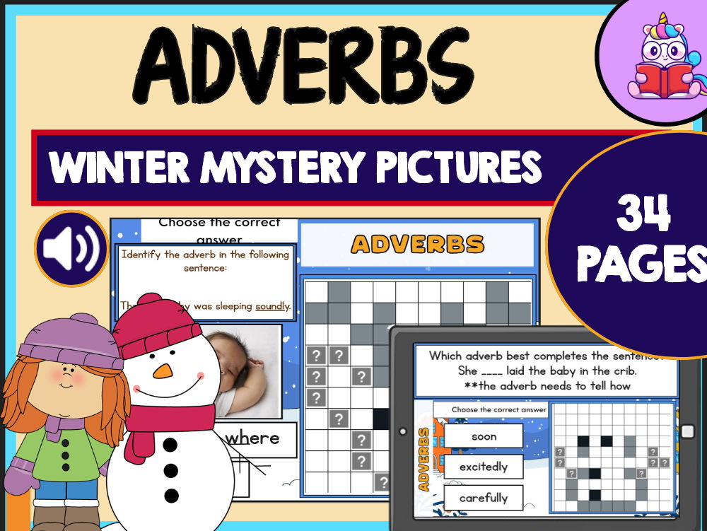 Winter Adverbs Mystery Pictures Set 1 Engaging Activities | Teaching ...