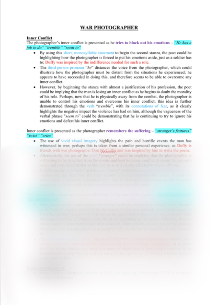 Grade 9 'War Photographer' Revision - Power & Conflict Poetry ...