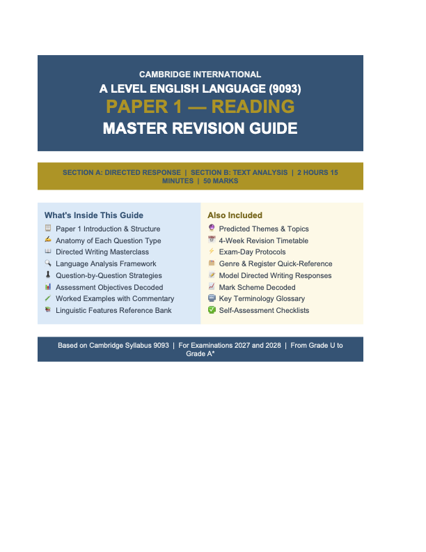CIE A Level English Language (9093) Paper 1 Reading Master Guide ...