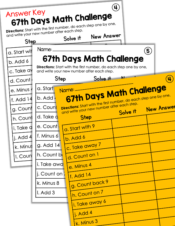 67 67th Day of School Activities Math Worksheet Kindergarten 1st 2nd ...