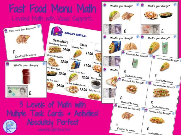 Fast Food Menu Math- TACO BELL for Autism Units and Early Elementary ...