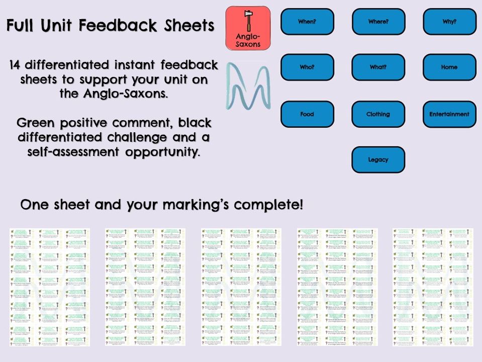 Instant Feedback Sheets Full Unit - Anglo-Saxons | Teaching Resources