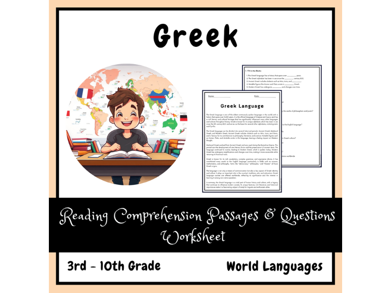 Greek Language Reading Comprehension Passages & Questions Worksheets ...