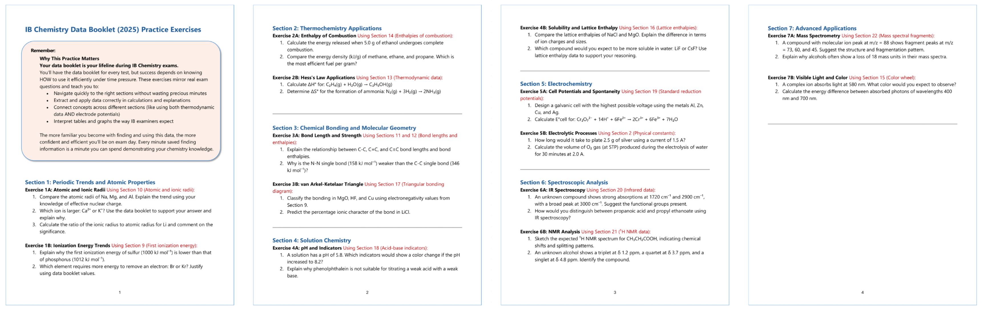 IB DP Chemistry Data Booklet 2026 Familiarity Practice Questions ...