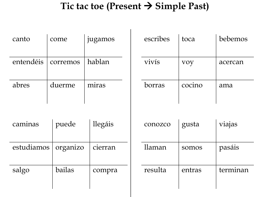 Tic Tac Toe Spanish Past Tense, El Pretérito Indefinido | Teaching ...
