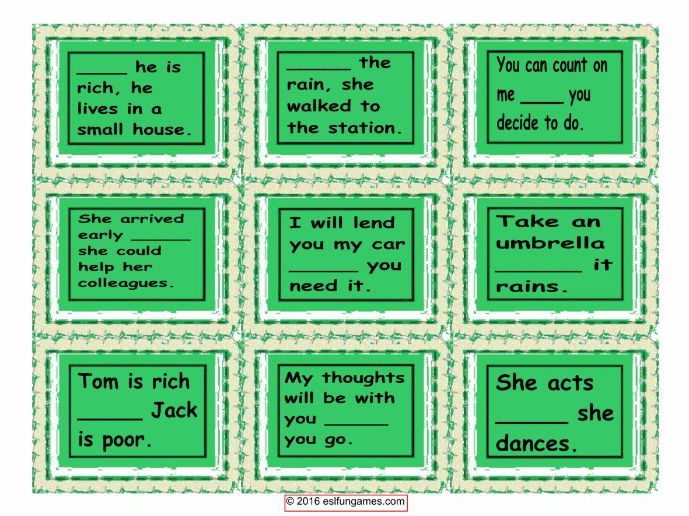 Linking Words And Connectors Card Game 4 Pages 36 Cards Teaching