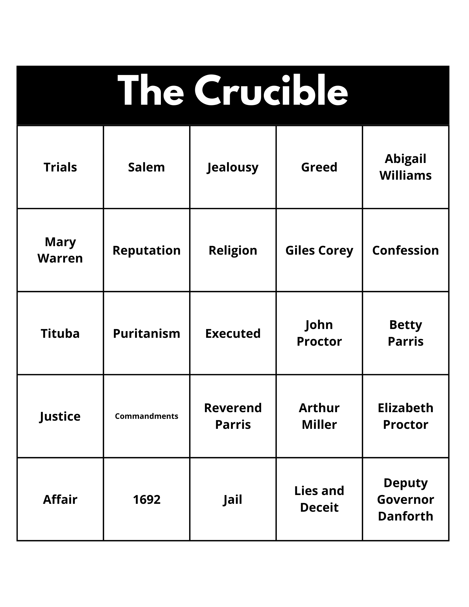 The Crucible by Arthur Miller Bingo Interactive Review Game | Teaching ...