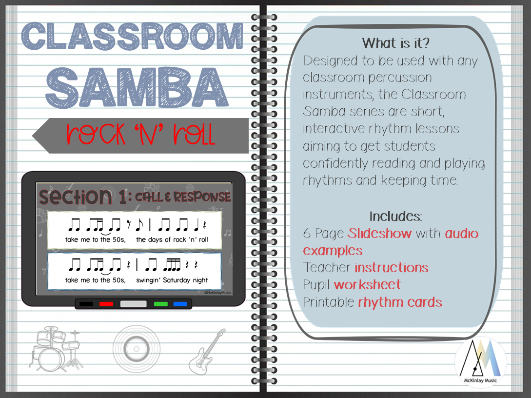 Classroom Samba - Rock 'n' Roll themed rhythm & percussion music lesson ...
