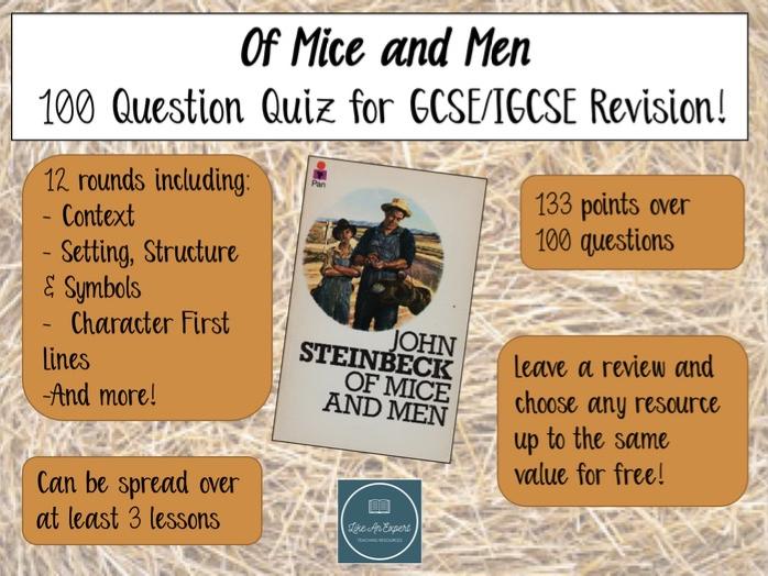 Of Mice and Men 100 Question Revision Quiz! | Teaching Resources
