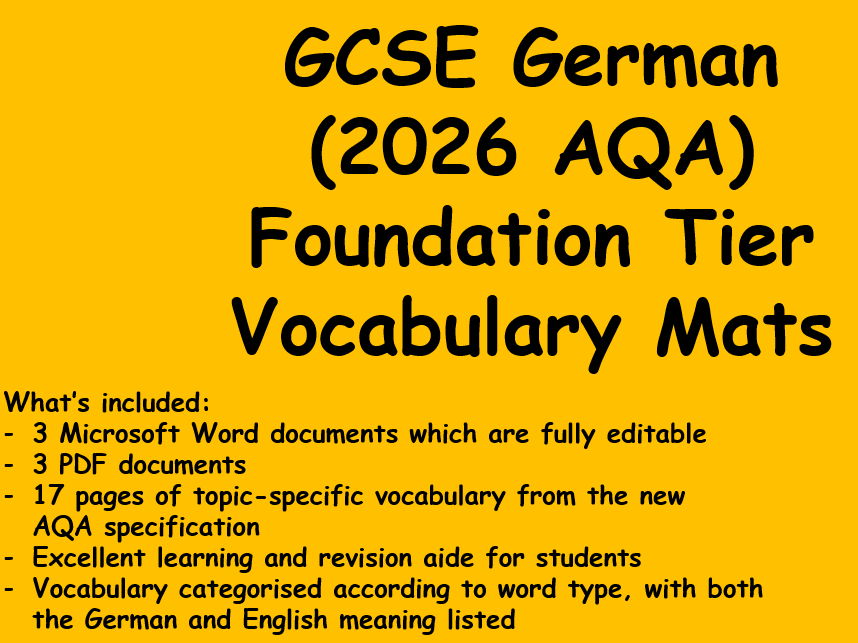 GCSE German (2026 AQA) Foundation Vocabulary Mats | Teaching Resources
