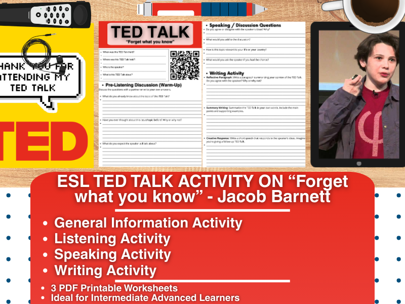 ESL TED Talk Activity Worksheets - Forget what you know - Jacob Barnett ...