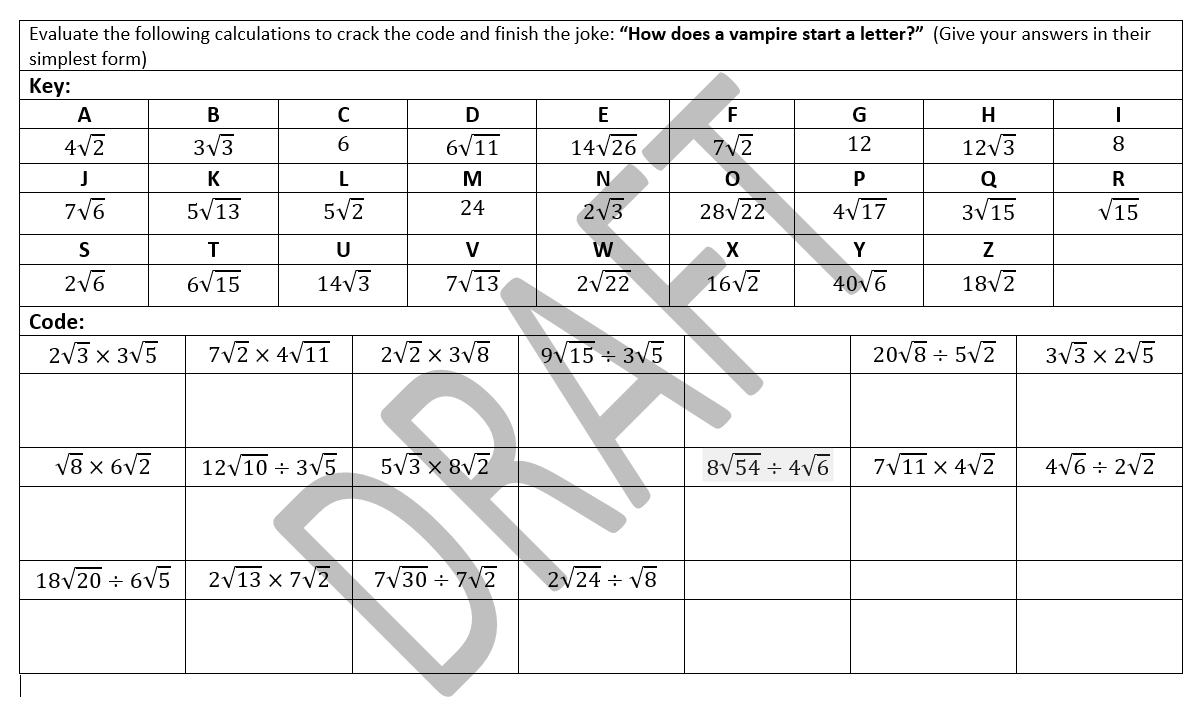 Surds Codebreakers (x 6) | Teaching Resources
