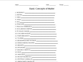 Basic Concepts of Matter Word Scramble for General Chemistry | Teaching ...