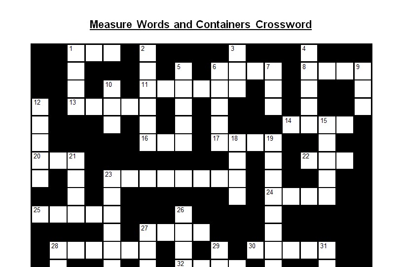 Crossword On Measure Word And Containers Answers Teaching Resources Crossword On Measure Word And Containers Answers Teaching Resources