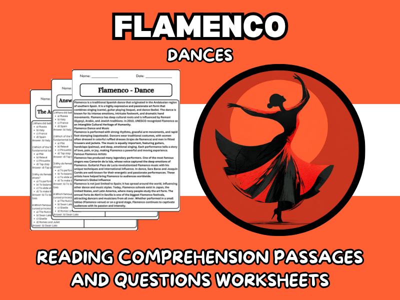 Flamenco - Dances Reading Comprehension Passages & Questions Worksheets ...
