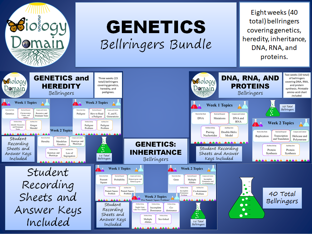 Eight weeks of Genetics Bellringers Warm Ups with Answer Key Bundle ...