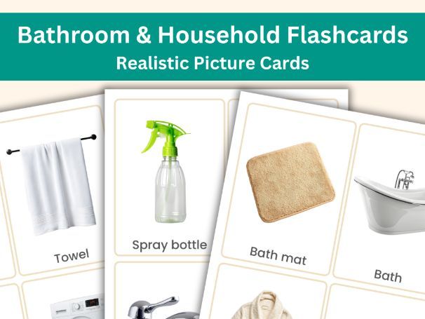 Bathroom & Household Objects Flashcards – 48 Realistic Printable Cards ...