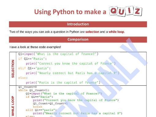 Making A Quiz In Python Teaching Resources