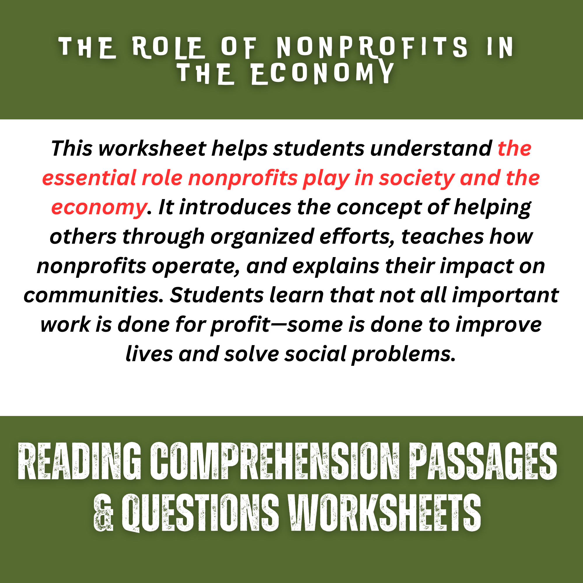 The Role of Nonprofits in the Economy - Economics Reading Worksheet ...