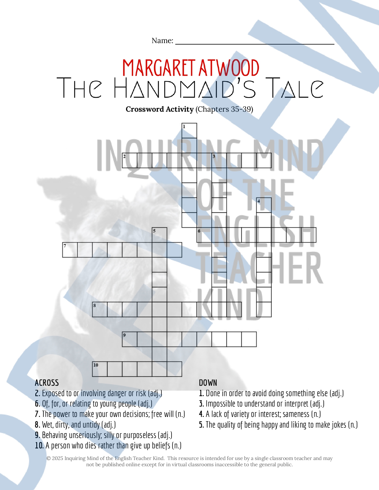 The Handmaid’s Tale Chapters 35 through 39 Vocabulary Games | Teaching ...