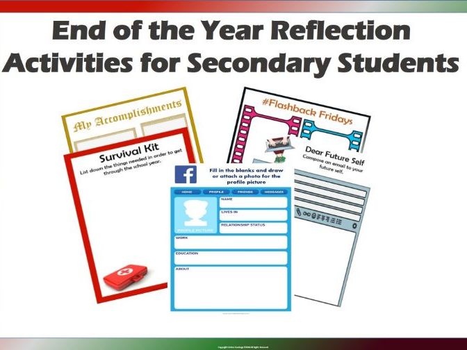 End Of The Year Reflection Activities For Secondary Students Teaching