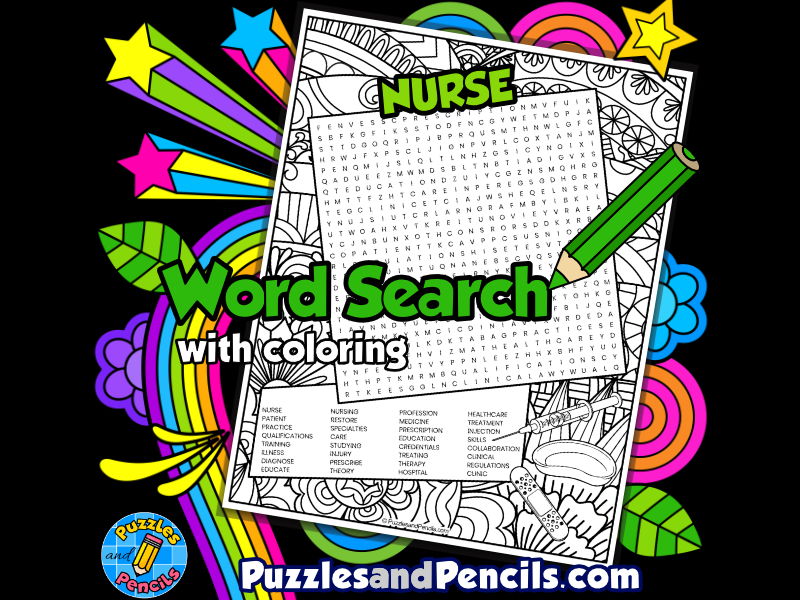 Nurse Word Search Puzzle with Colouring | Career Wordsearch | Teaching ...
