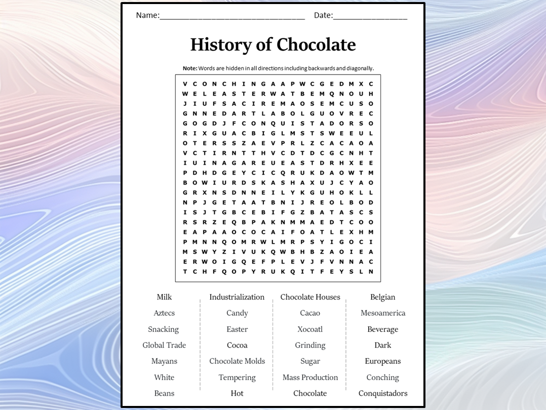 Chocolate Word Search Puzzles Printable - Word Search Maker