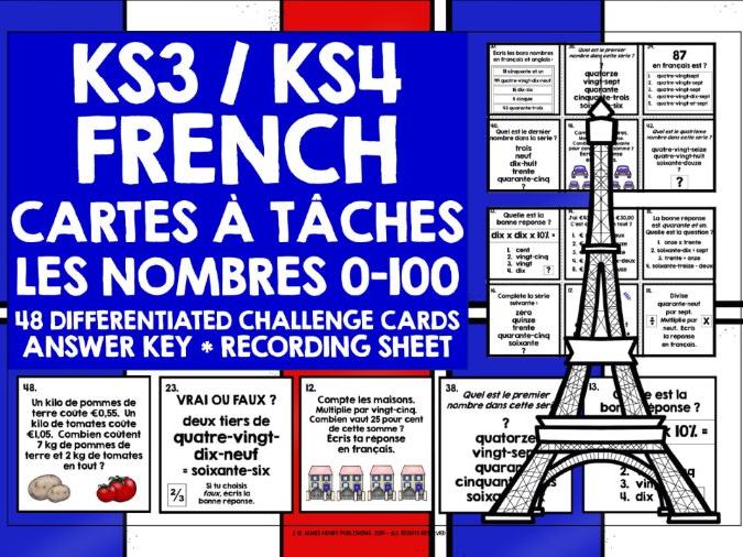 FRENCH NUMBERS 0-100 CHALLENGE CARDS | Teaching Resources