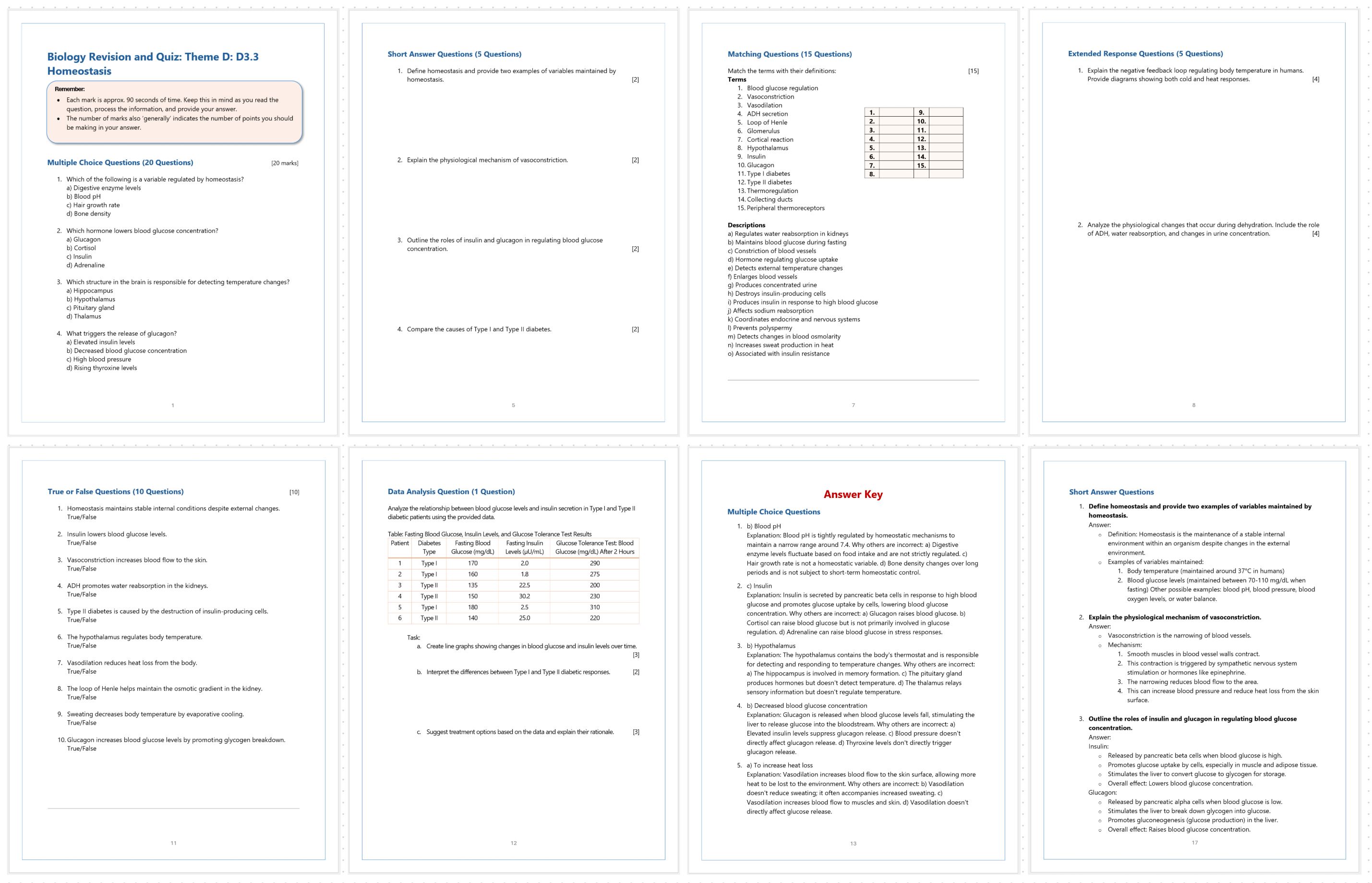 IB DP Biology D3.3 Homeostasis Quiz and Revision Worksheets 2026 ...