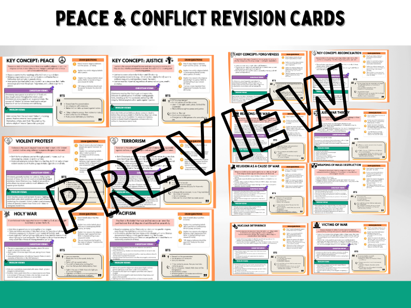 AQA GCSE RS Theme D: Religion, Peace and Conflict Revision Cards ...