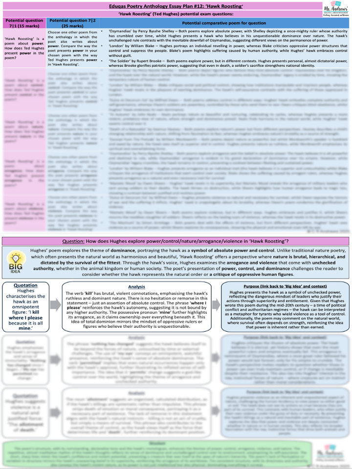 'Hawk Roosting' GCSE Exam Questions and Essay Plan | Teaching Resources