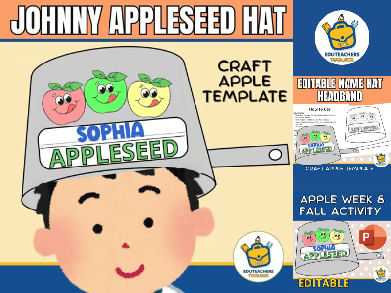 Editable Johnny Appleseed Hat Craft |Apple Week&Fall Activity for ...
