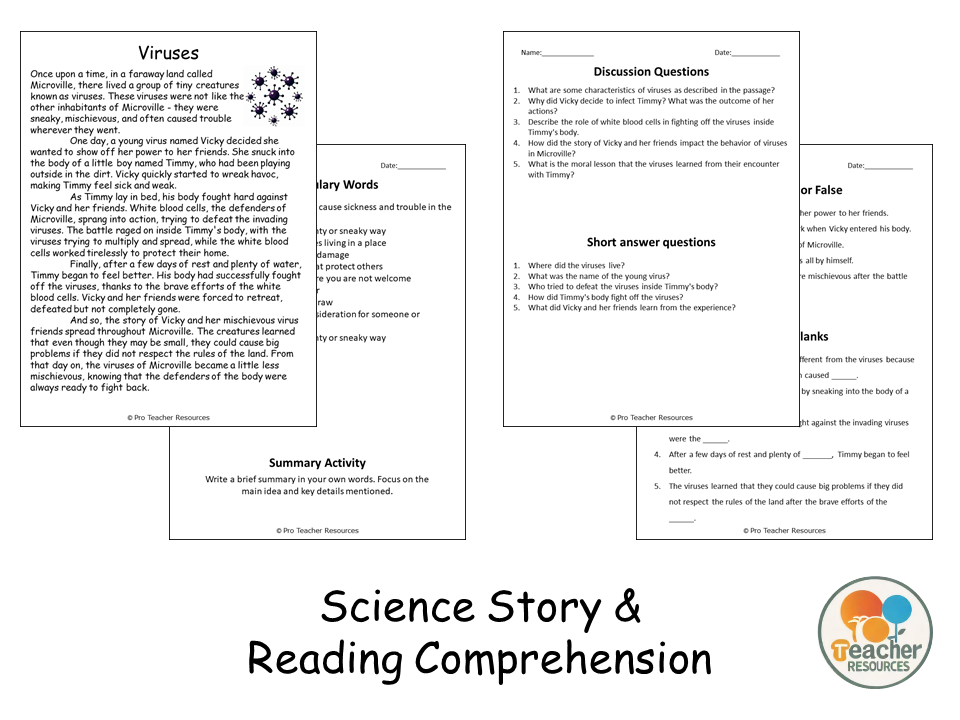Viruses Reading Science Story Comprehension Questions Worksheet ...