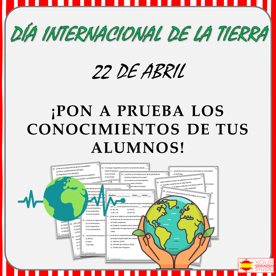 Earth Day Quiz in Spanish High school Día de La Tierra quiz para Interm ...