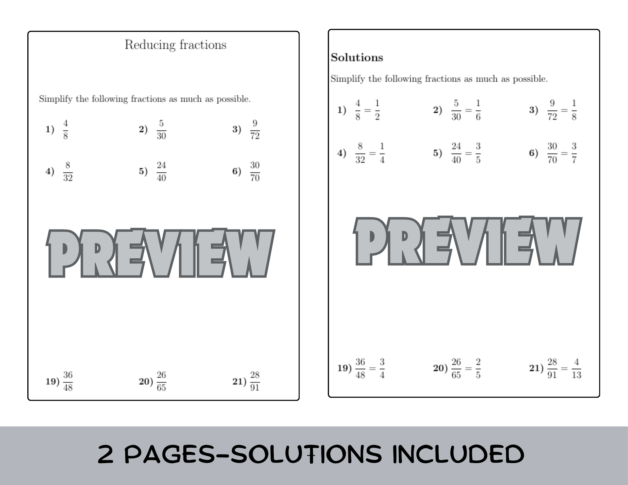 Reducing fractions worksheet (with answers) | Teaching Resources