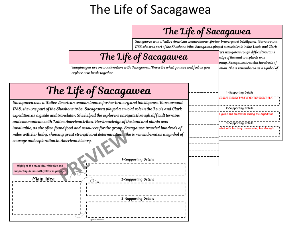 The Life of Sacagawea | Main Idea and Supporting Details Reading ...