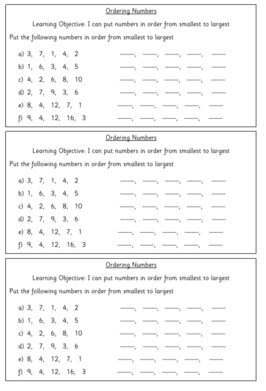 Ordering Numbers From Smallest To Largest Teaching Resources