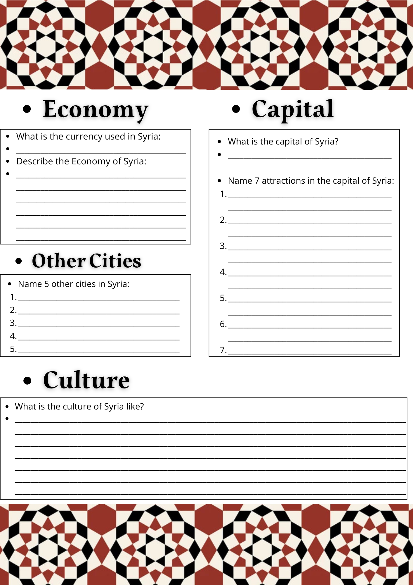 Country Study Research Project - Syria - Social Studies Report - Middle ...