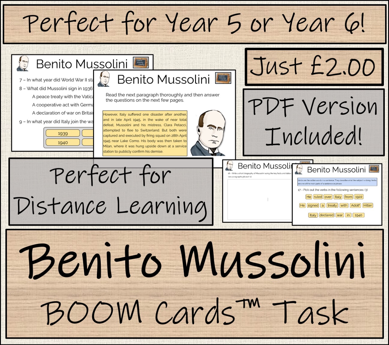 Benito Mussolini - UKS2 BOOM Cards™ Comprehension Activity Bundle ...