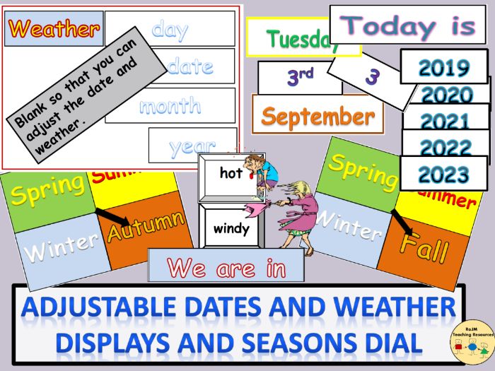 Calendar Adjustable/Editable Weather Pictures Days, Dates, Months ...