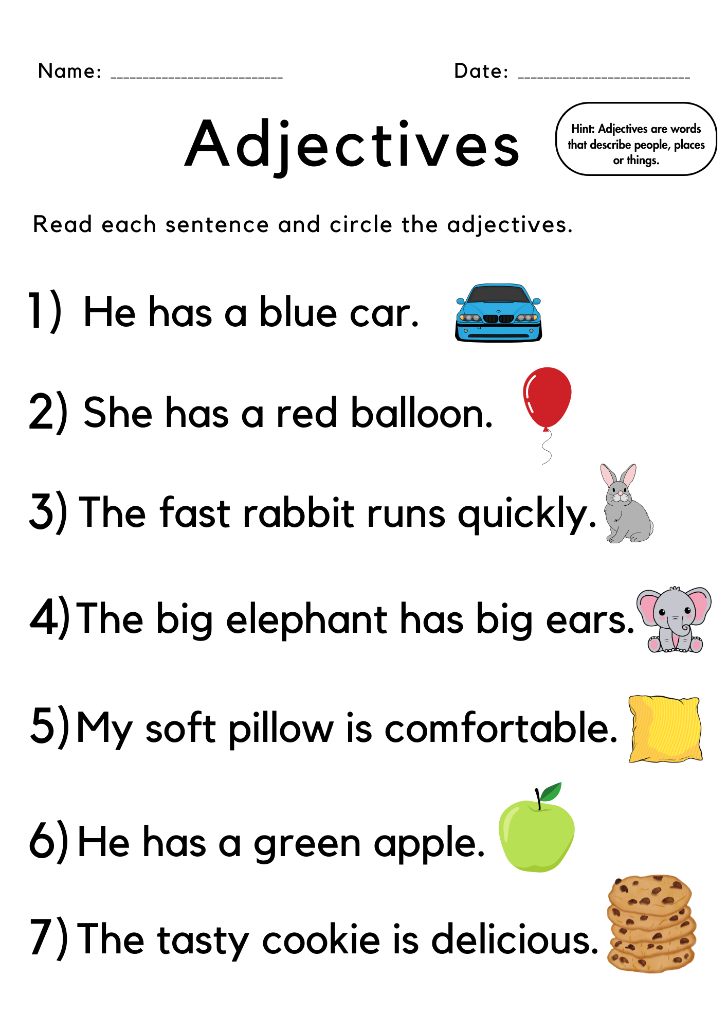 Circle The Adjective With Answers Worksheet For Grade 1 Teaching Circle The Adjective With Answers Worksheet For Grade 1 Teaching