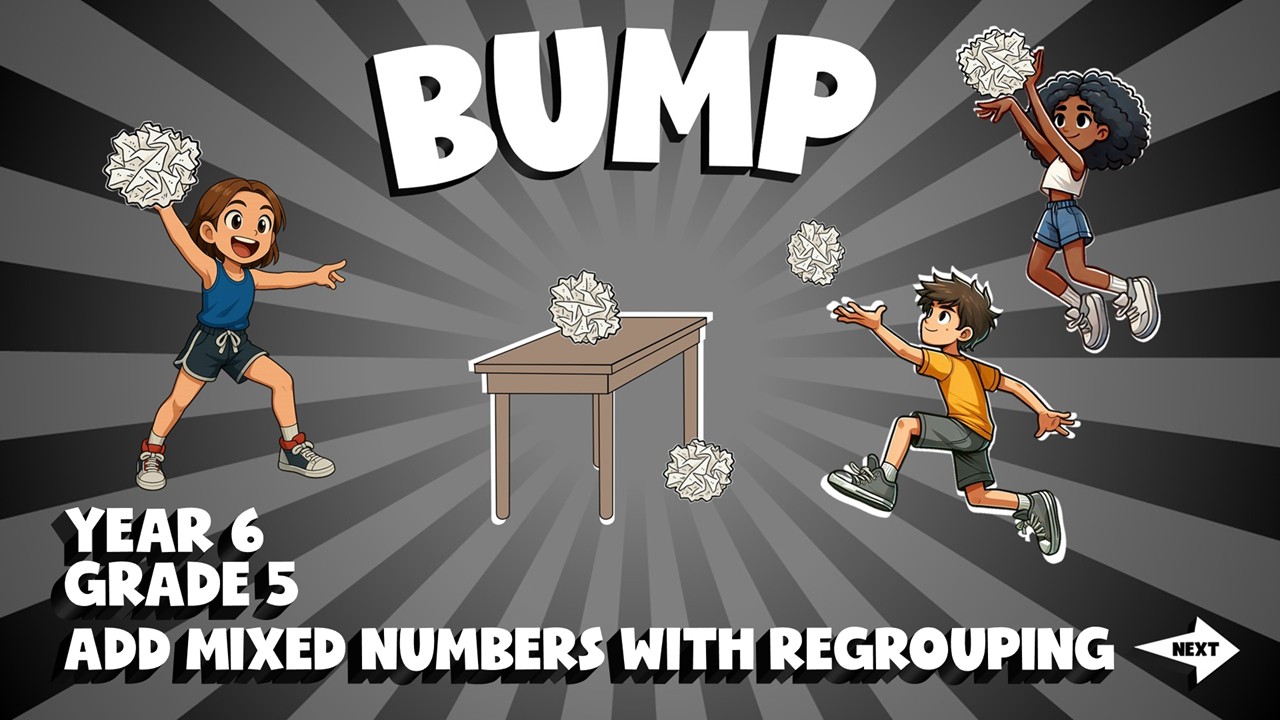 Add Mixed Numbers with Regrouping BUMP Maths Game | No-Prep Year 6 ...